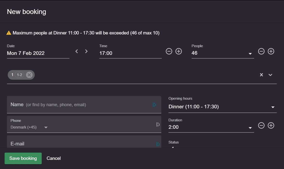 Show booking warnings when settings are overruled