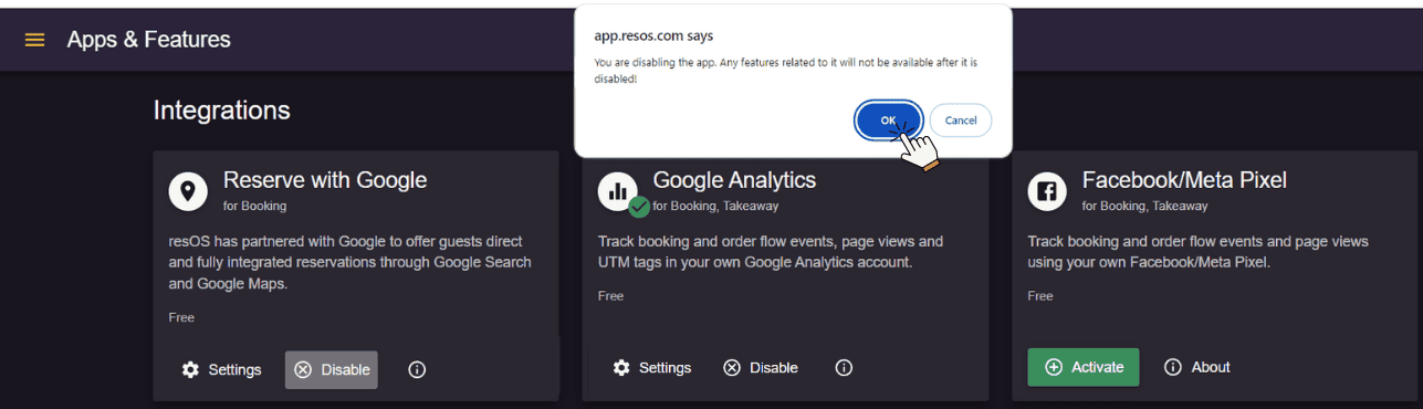 How to disable Reserve with Google from the resOS app – resOS